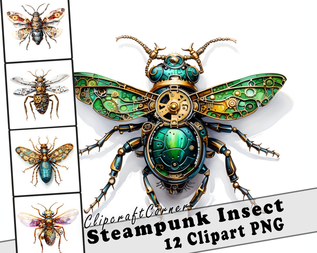 12 Steampunk Insect Clipart PNG Animal Bundle | Watercolor Steampunk ...