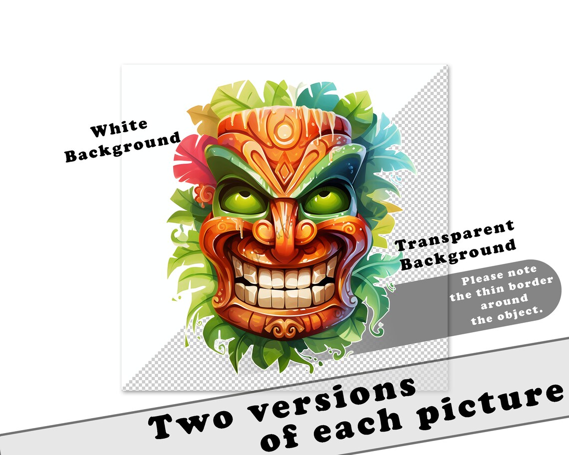 12 Tiki Mask Clipart PNG Bundle Tropical Watercolor Clipart PNG Summer ...