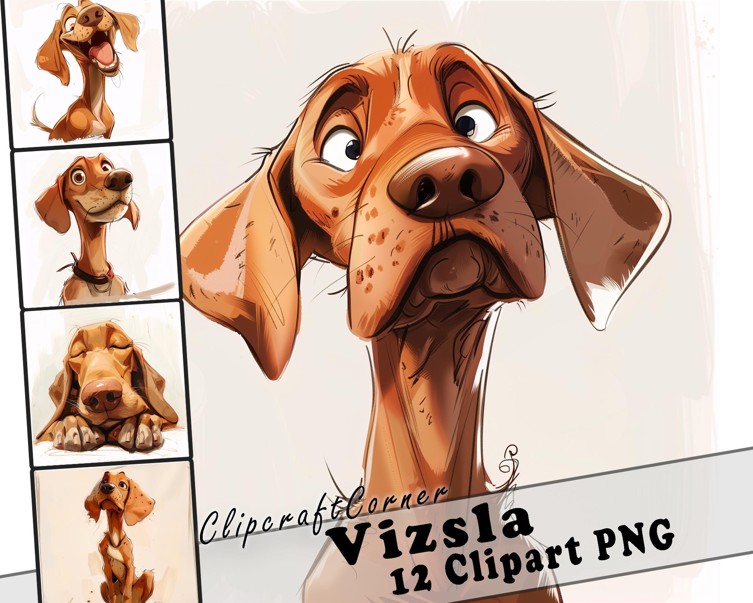 12 Vizsla Clipart PNG Funny Dog Bundle | Watercolor Dog Cartoon Clipart ...