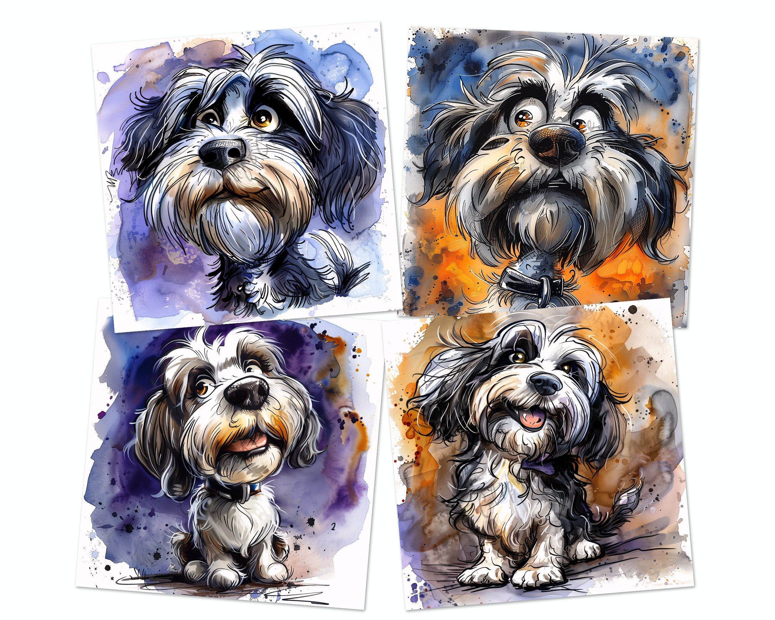 12 Havanese Clipart PNG Funny Dog Bundle Watercolor Dog Caricature ...