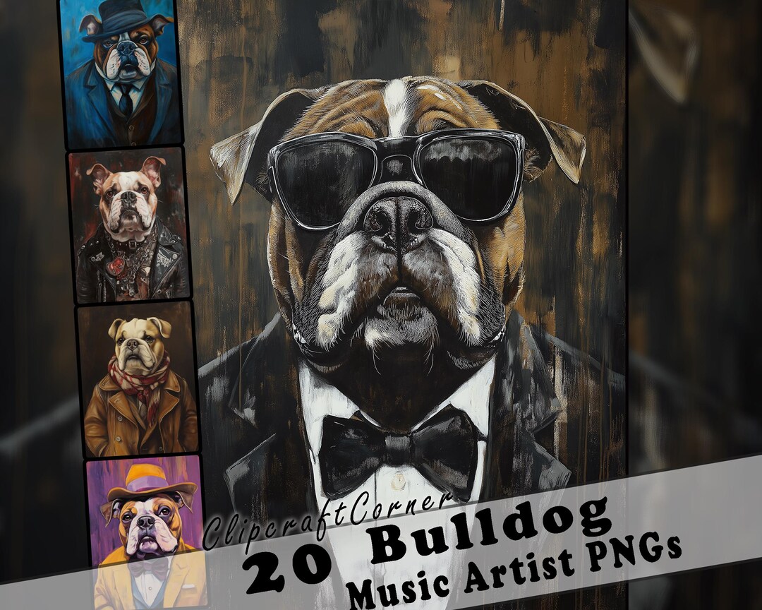 20 Bulldog Clipart Images | Bulldog Portraits as Music Stars | Bulldog ...