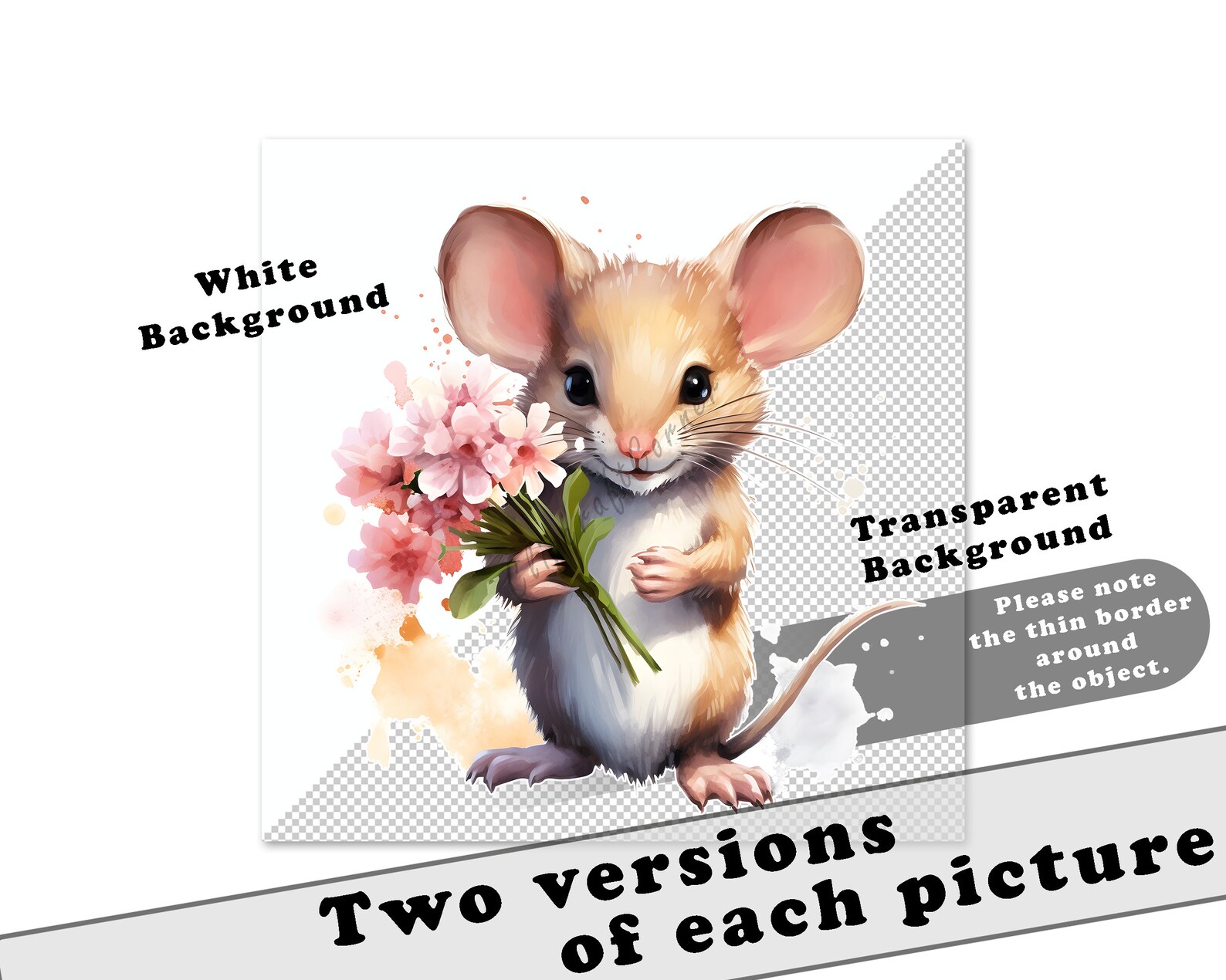 12 Mouse Holding Flowers Clipart PNG Forest Animal Bundle | Watercolor ...