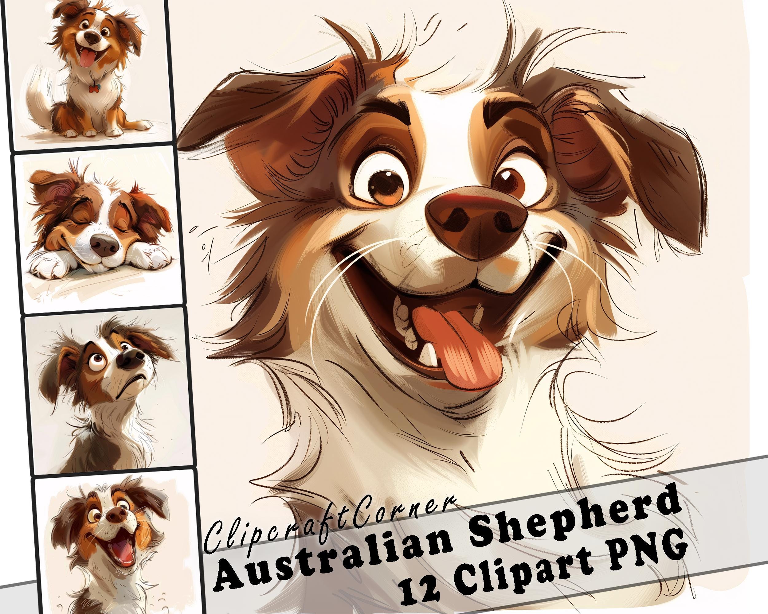 12 Australian Shepherd Clipart PNG Funny Dog Bundle | Watercolor Dog ...