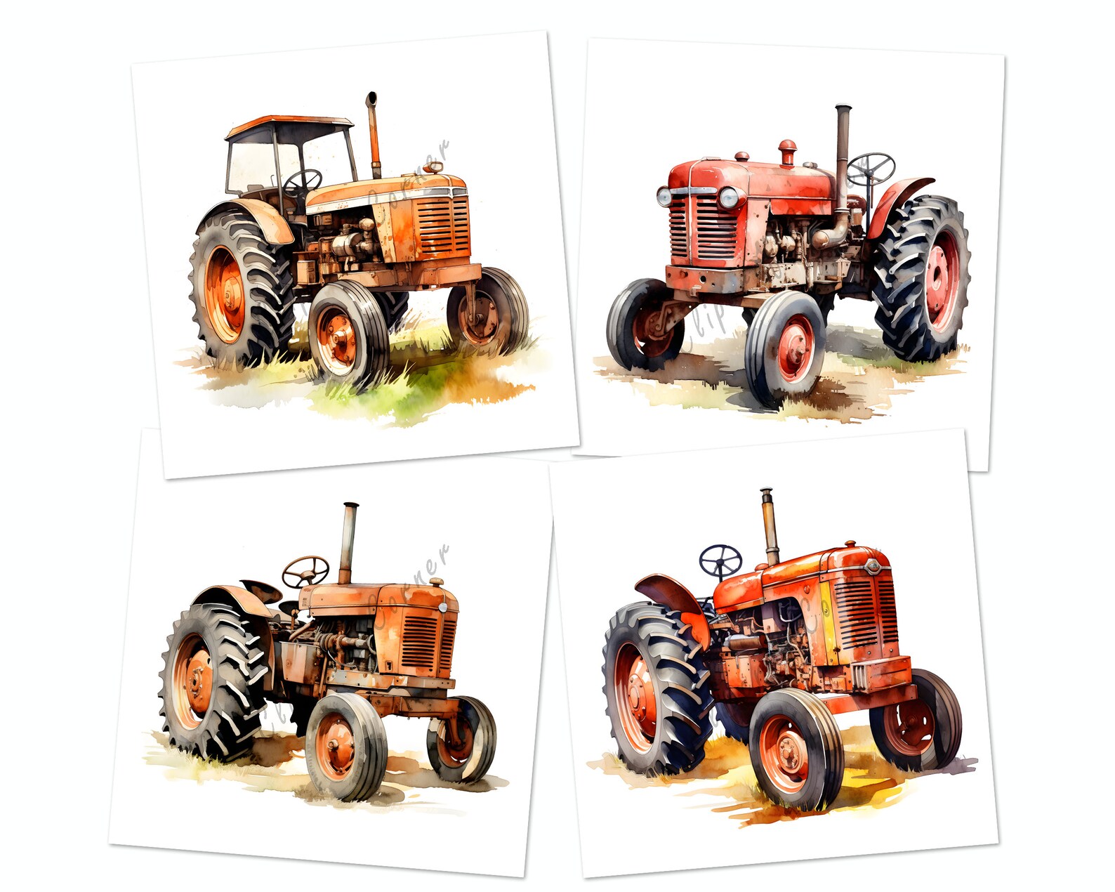 12 Farm Tractors Clipart PNG Bundle | Watercolor Tractor Clipart PNG ...