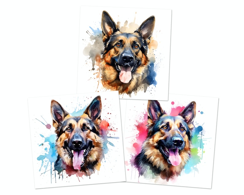 15 German Shepherd Clipart PNG Bundle | Watercolor Dog Clipart PNG | 17 ...