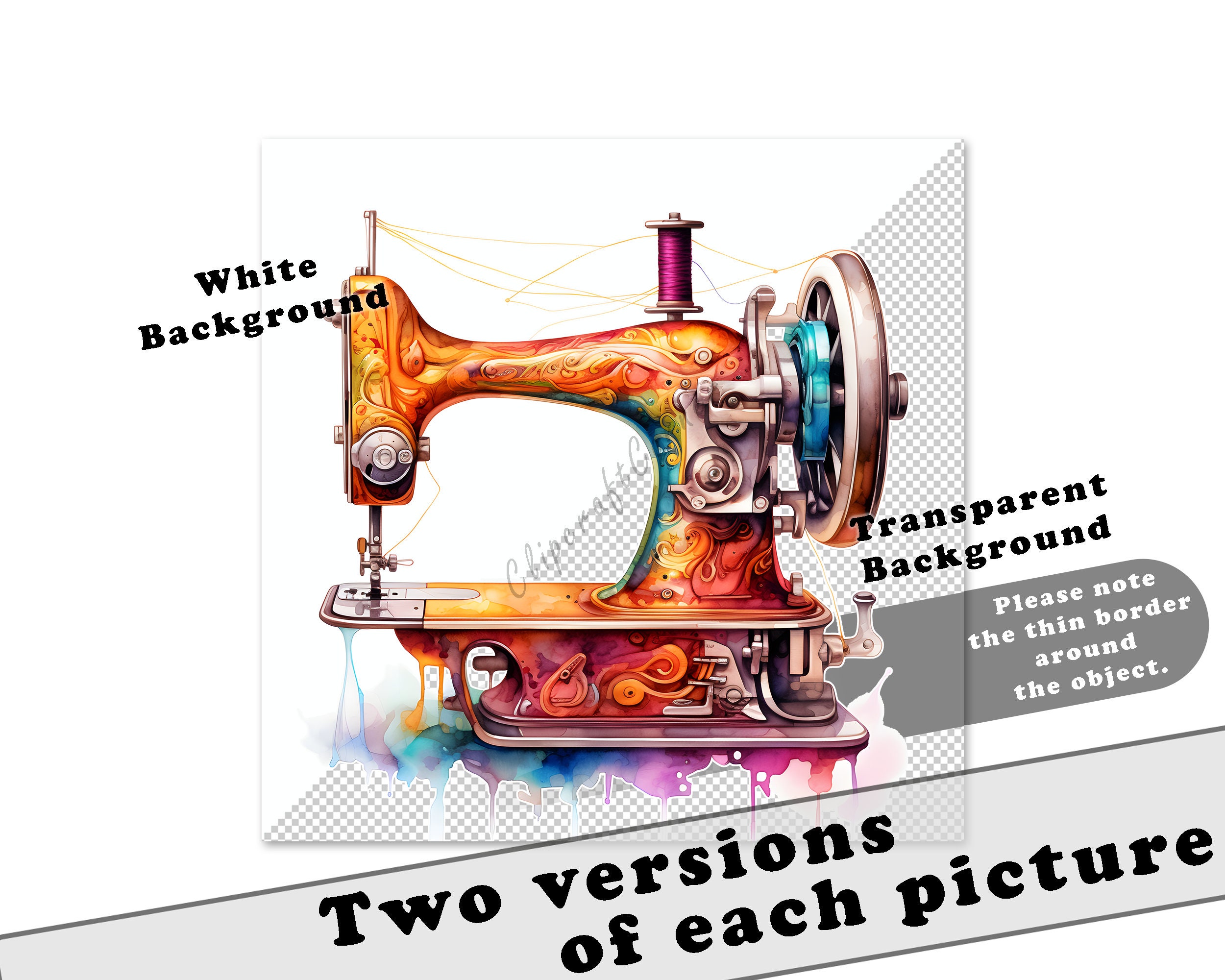 12 Steampunk Sewing Machine Clipart PNG Bundle | Watercolor Steampunk ...