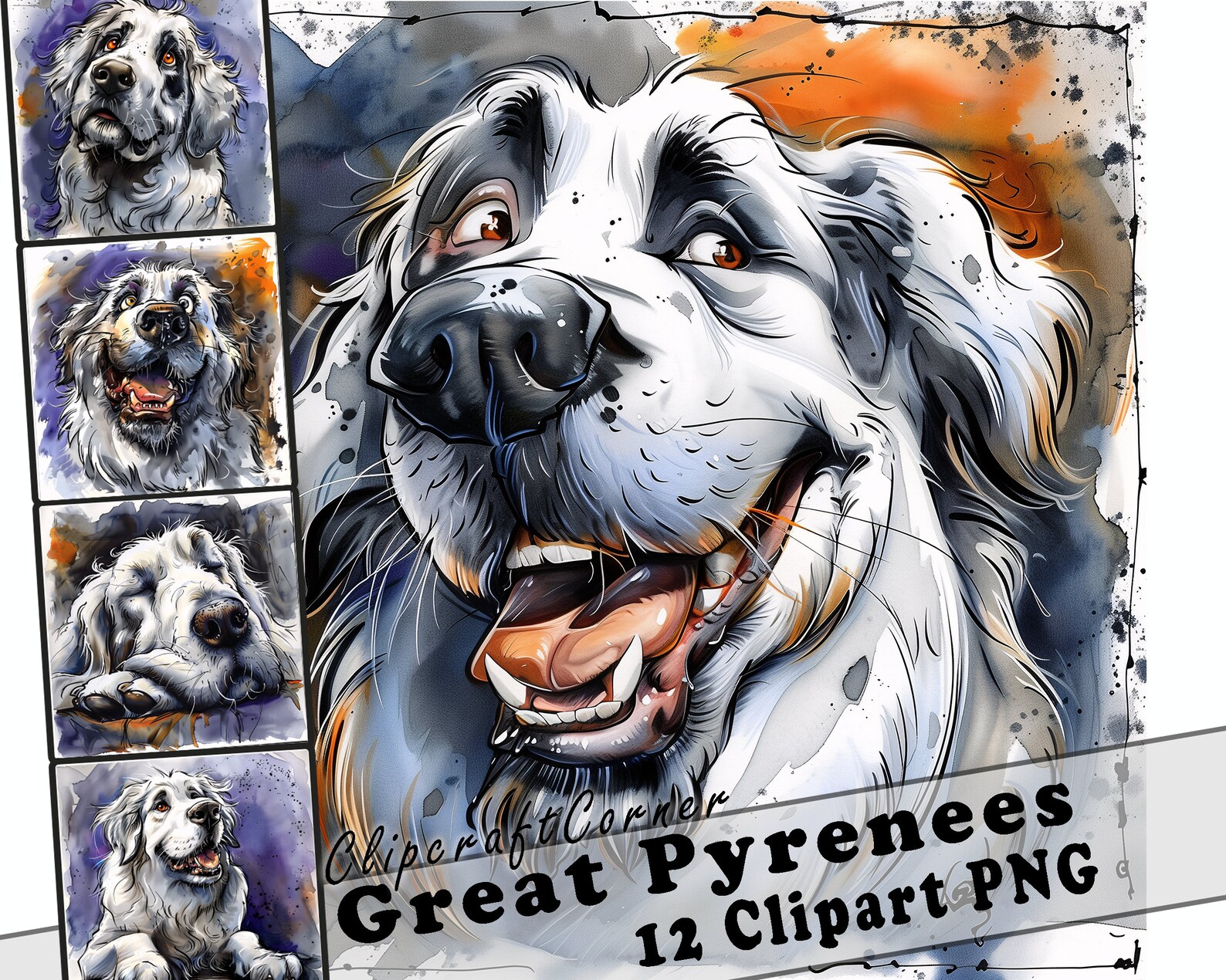 12 Great Pyrenees Clipart PNG Funny Dog Bundle | Watercolor Dog ...