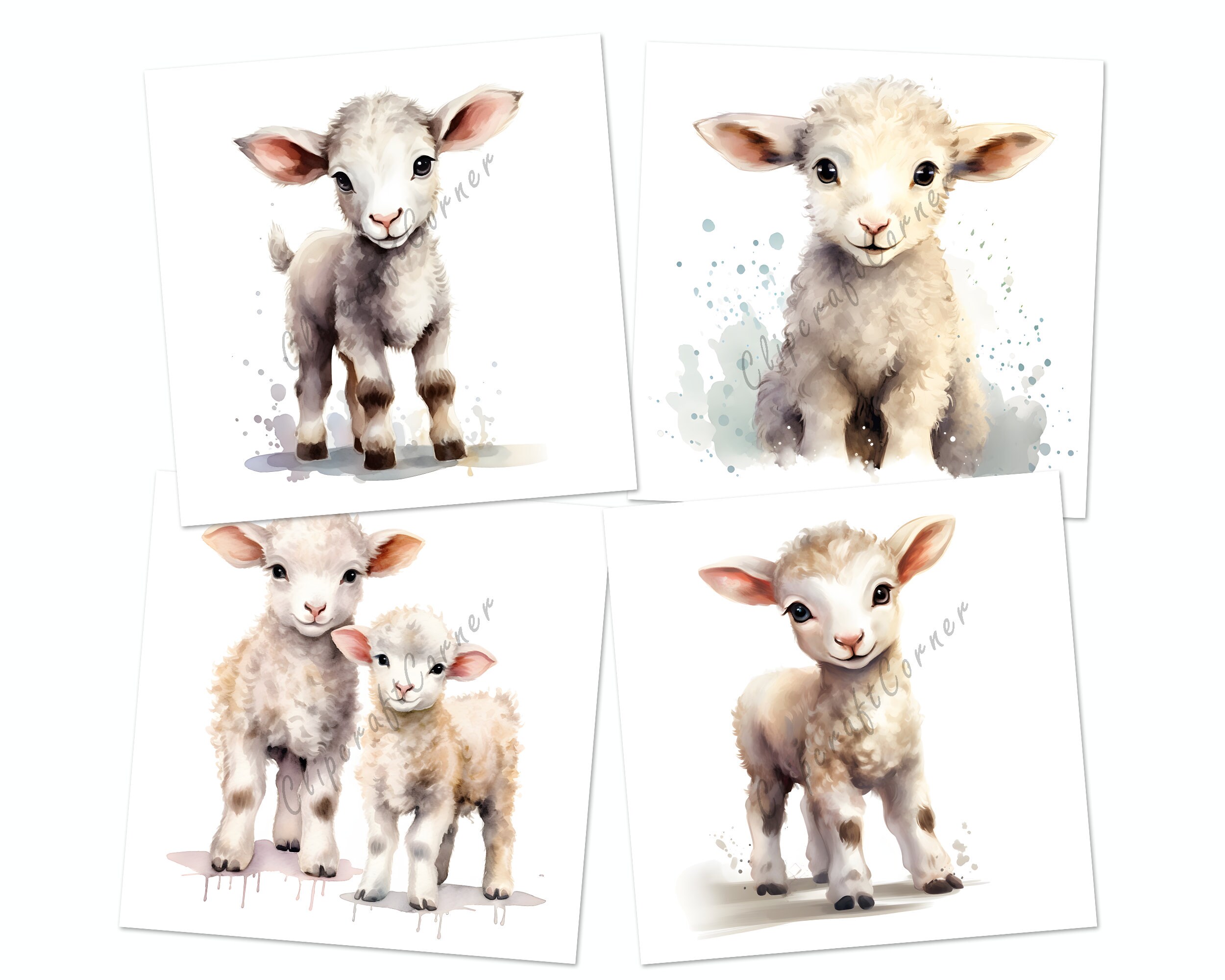 12 Lamb Clipart PNG Bundle | Watercolor Sheep Clipart PNG | Farm Animal ...