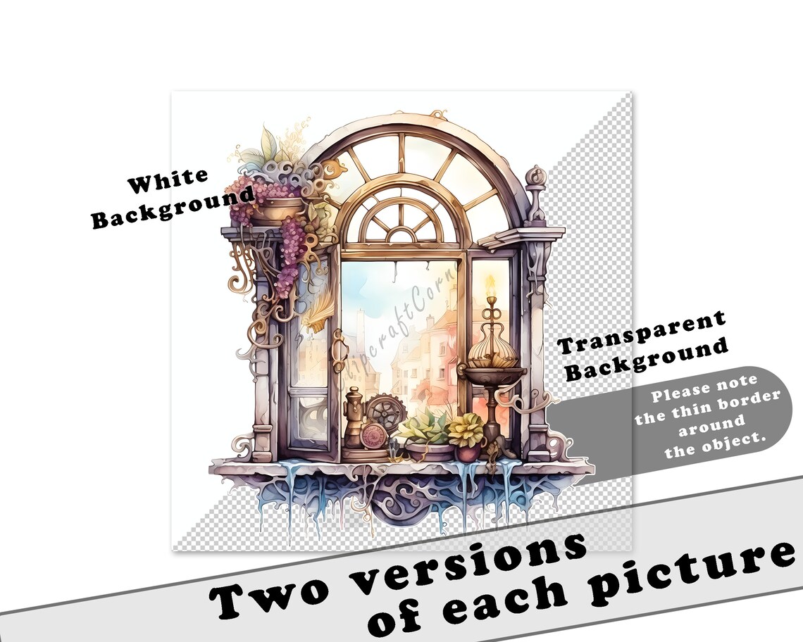 12 Steampunk Window Clipart PNG Bundle Watercolor Steampunk Window ...