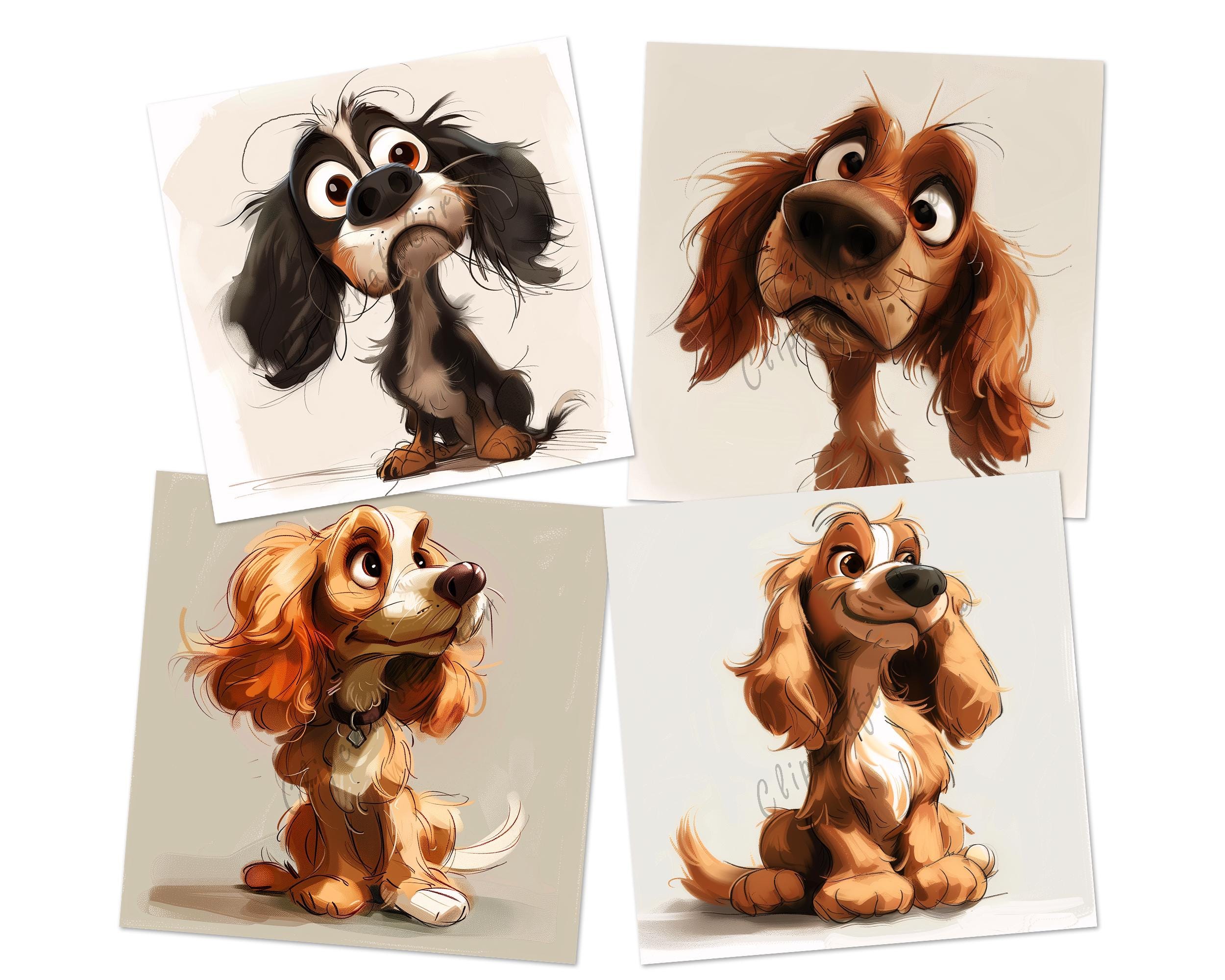 12 Cocker Spaniel Clipart PNG Funny Dog Bundle | Watercolor Dog Cartoon ...