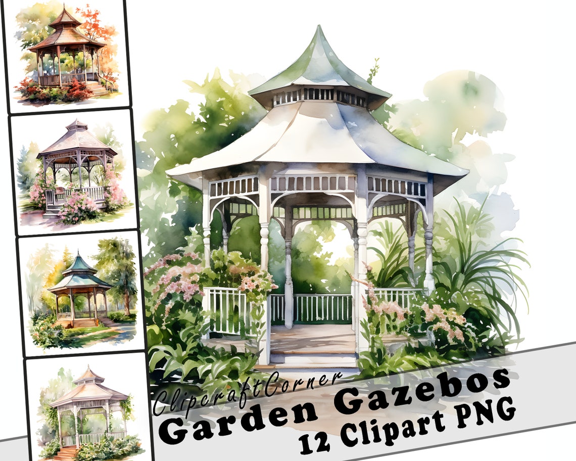12 Garden Gazebo Clipart PNG Bundle | Watercolor Gazebo Clipart PNG ...