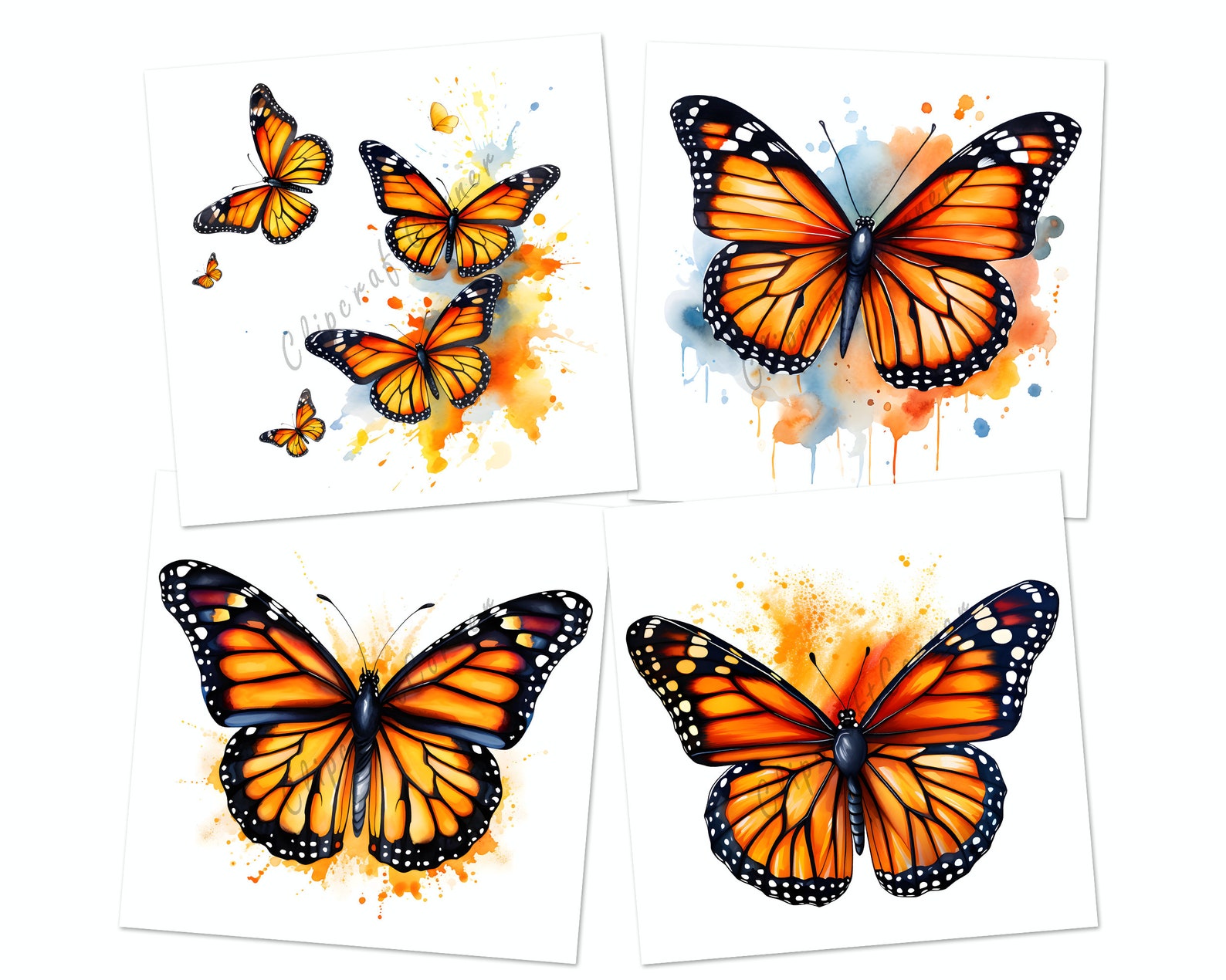 12 Monarch Butterfly Clipart PNG Forest Animal Bundle | Watercolor ...