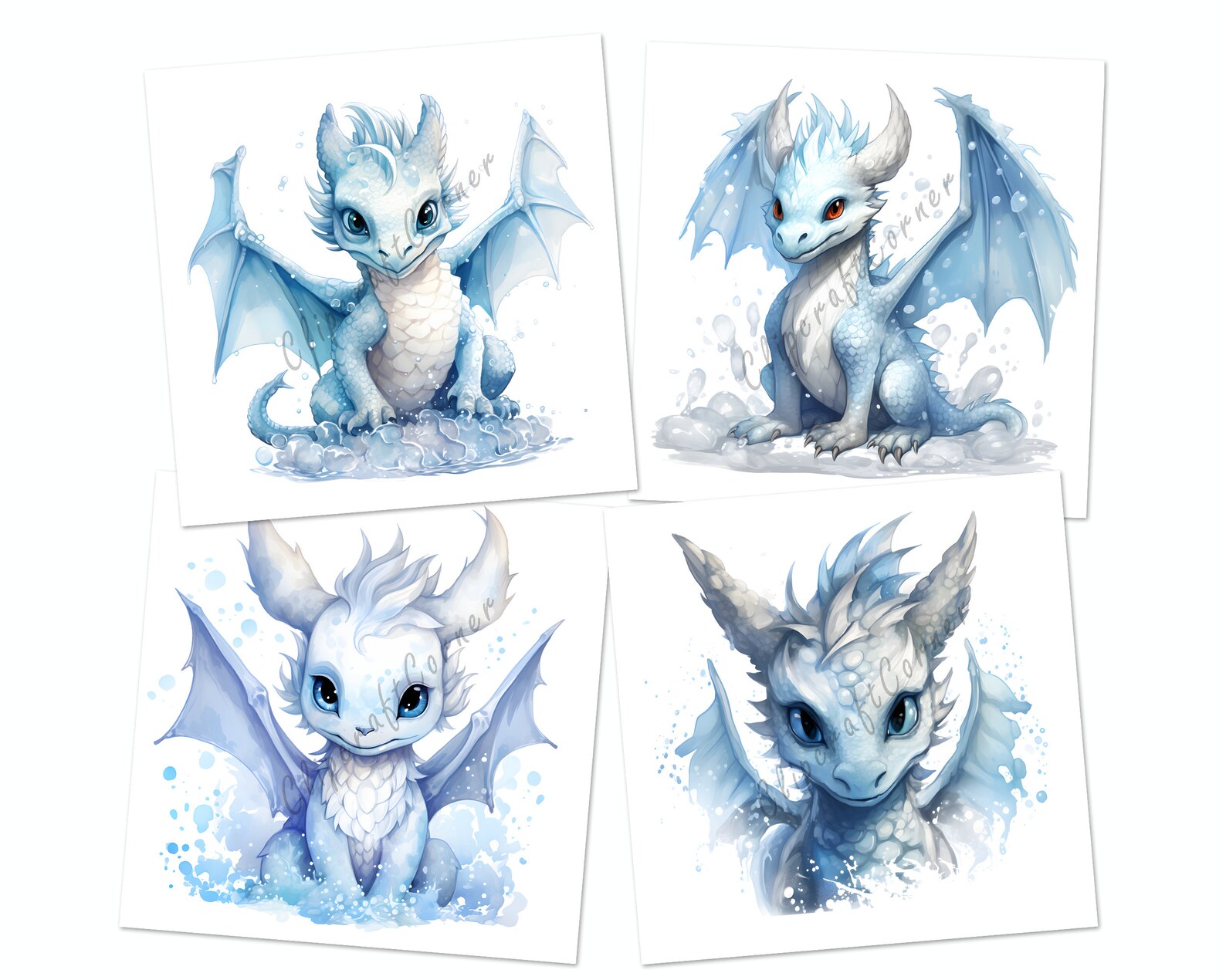 12 Ice Dragon Clipart PNG Fairytale Bundle | Magical Watercolor Fantasy ...