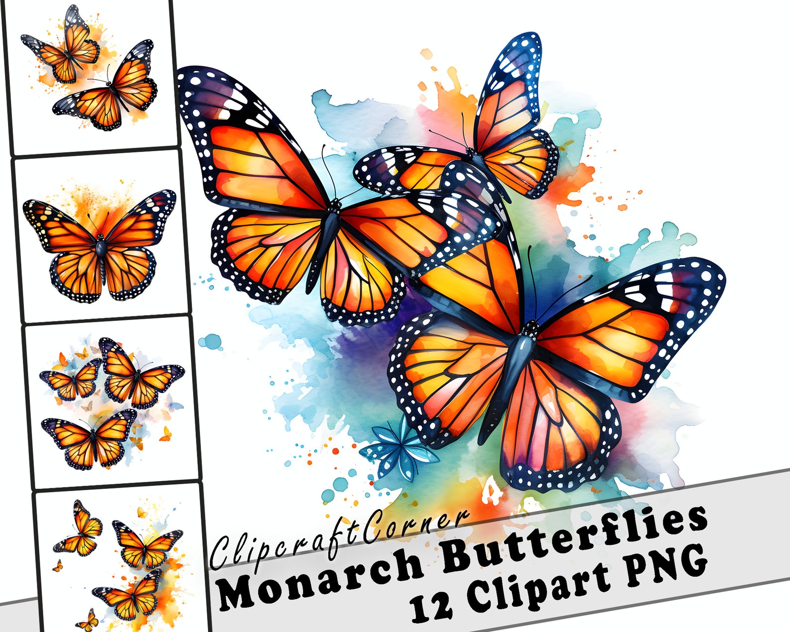 12 Monarch Butterfly Clipart PNG Forest Animal Bundle | Watercolor ...