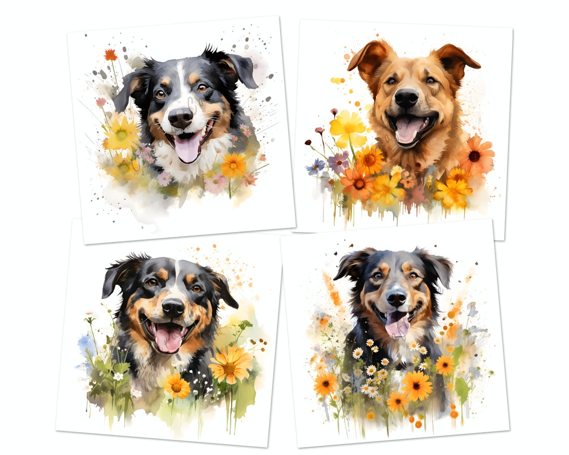 20 Cross Breed Dogs and Flowers Clipart PNG Bundle - Etsy