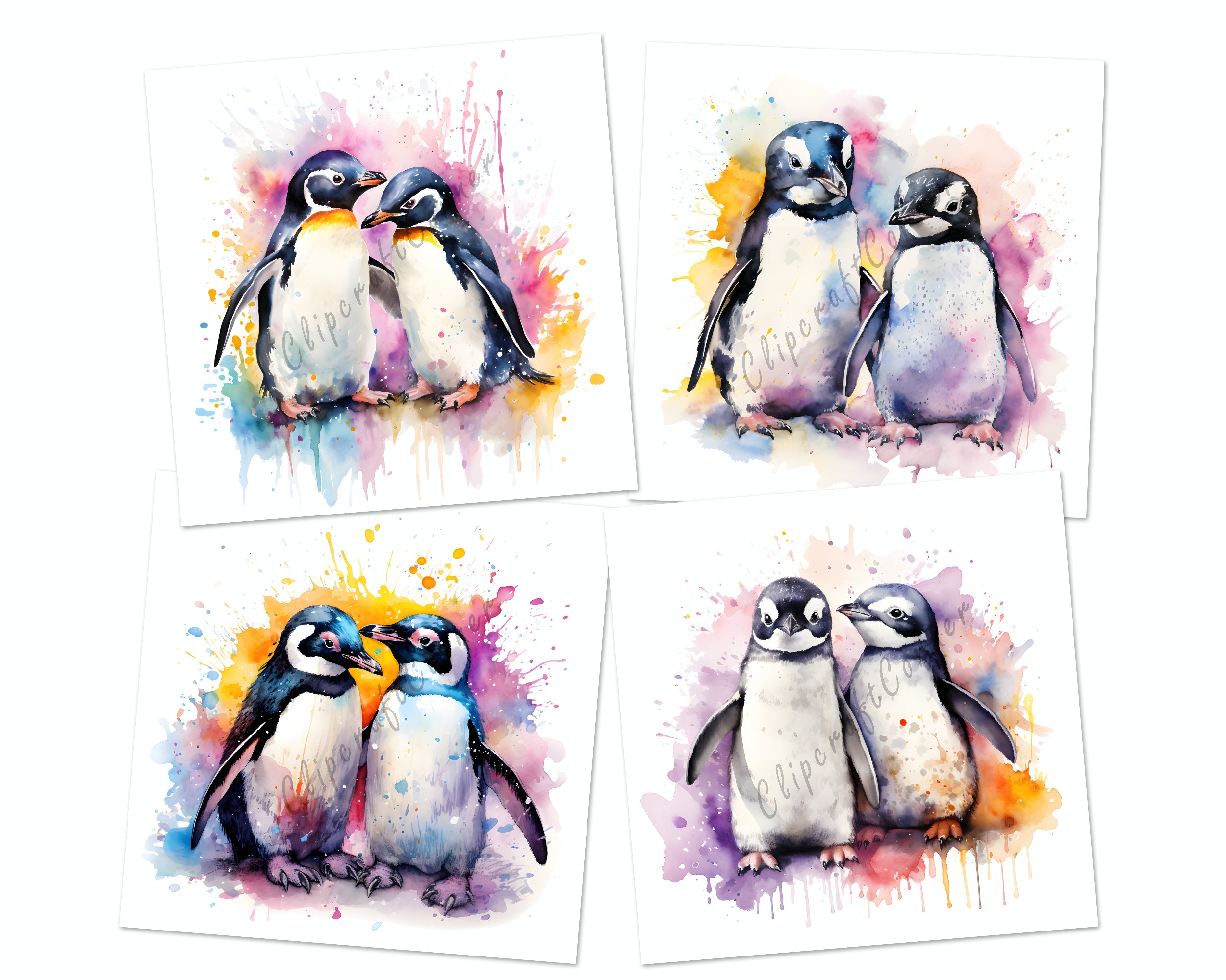 12 Penguin Friends Clipart PNG Art Bundle Watercolor Bird Clipart PNG ...