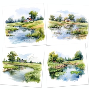 12 Farm Pond Clipart PNG Bundle | Watercolor Pond Clipart PNG | Farm ...