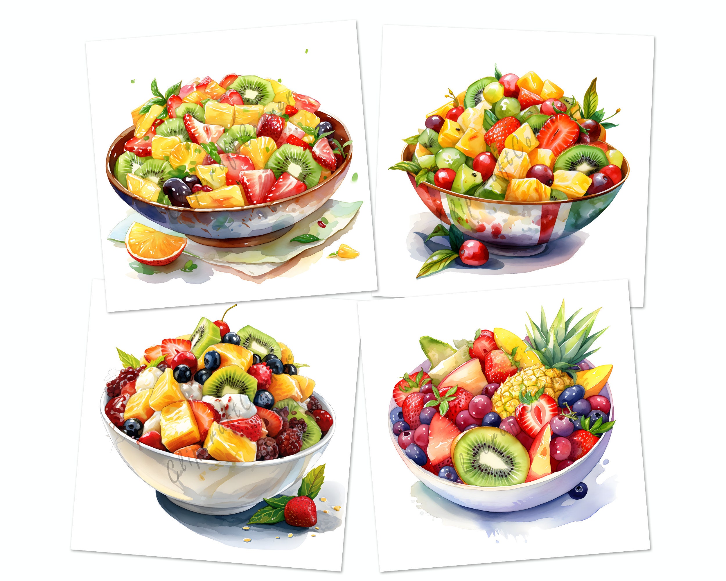 12 Tropical Fruit Salad Clipart PNG Bundle | Tropical Watercolor Food ...