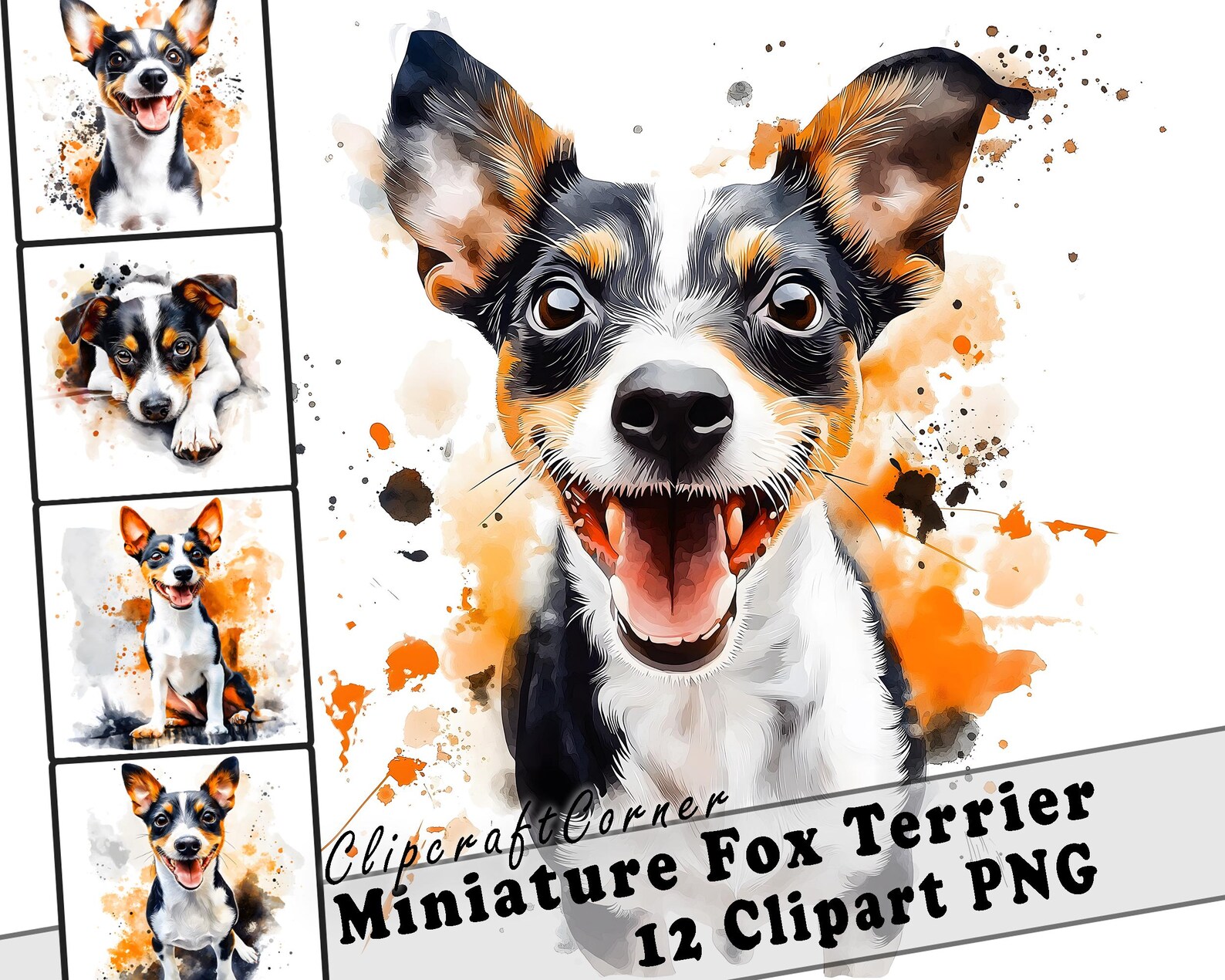 12 Miniature Fox Terrier PNG Bundle | Watercolor Dog Clipart PNG | 82 ...