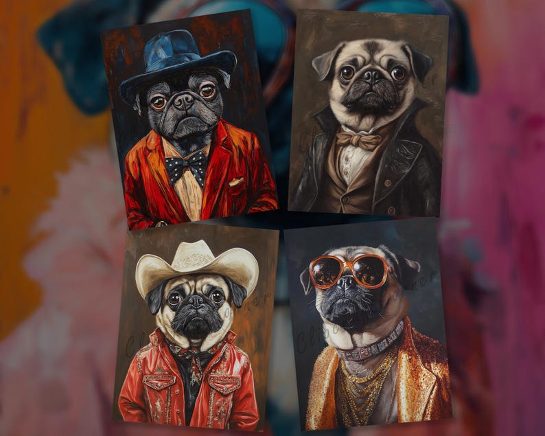20 Pug Clipart Images | Pug Dog Portraits as Music Stars | Pug PNG Art ...