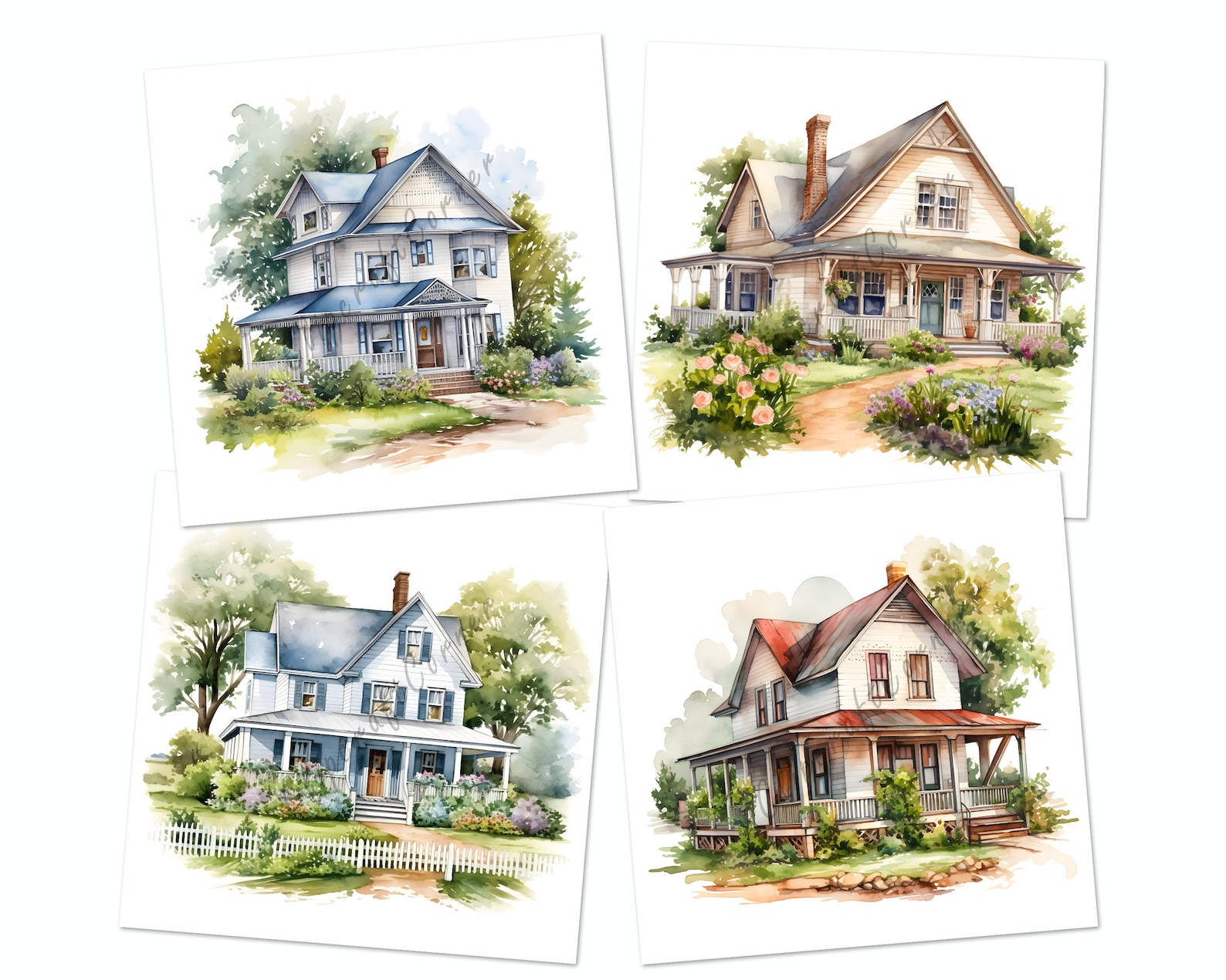12 Farmhouse Clipart PNG Bundle | Watercolor Farm House Clipart PNG ...