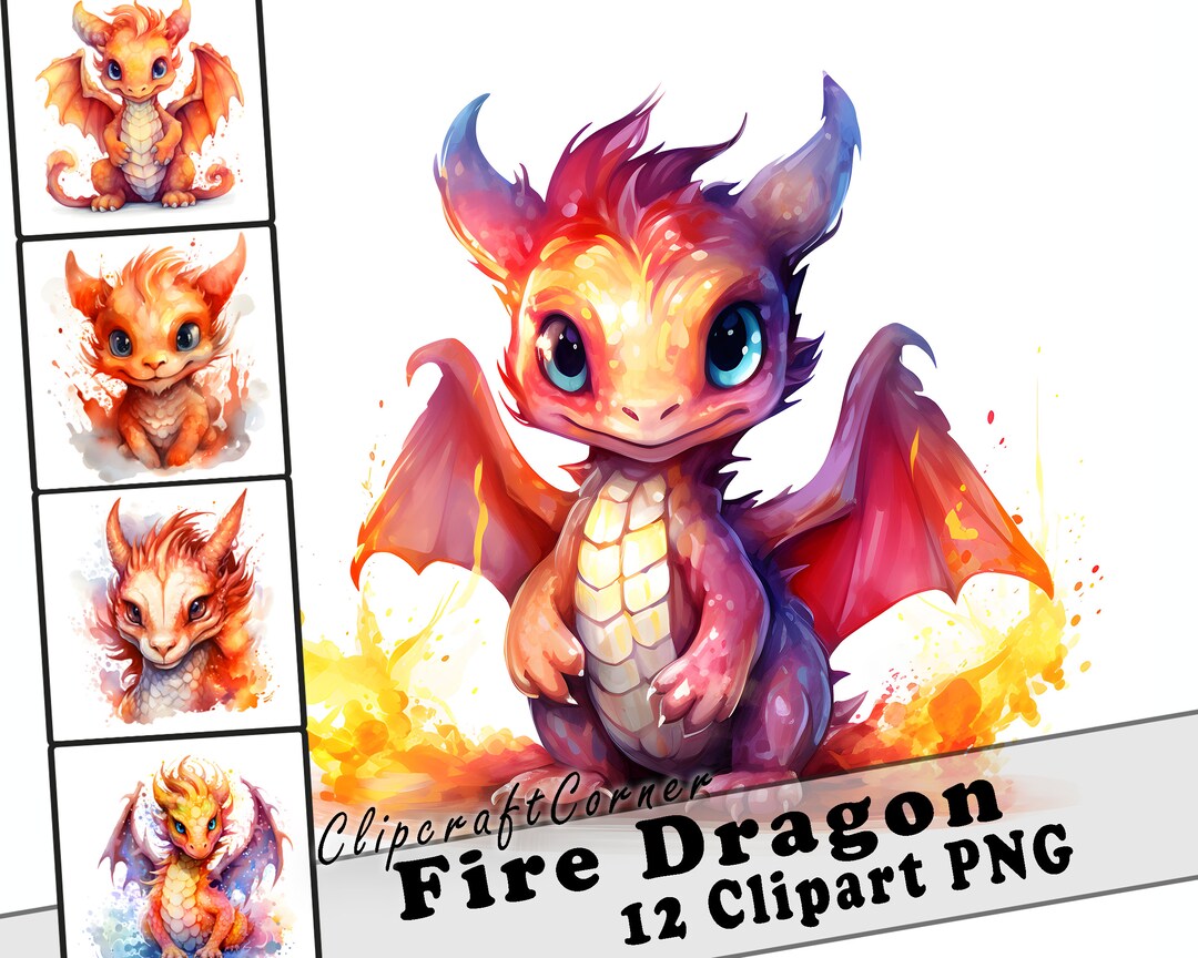 12 Fire Dragon Clipart PNG Fairytale Bundle | Magical Watercolor ...