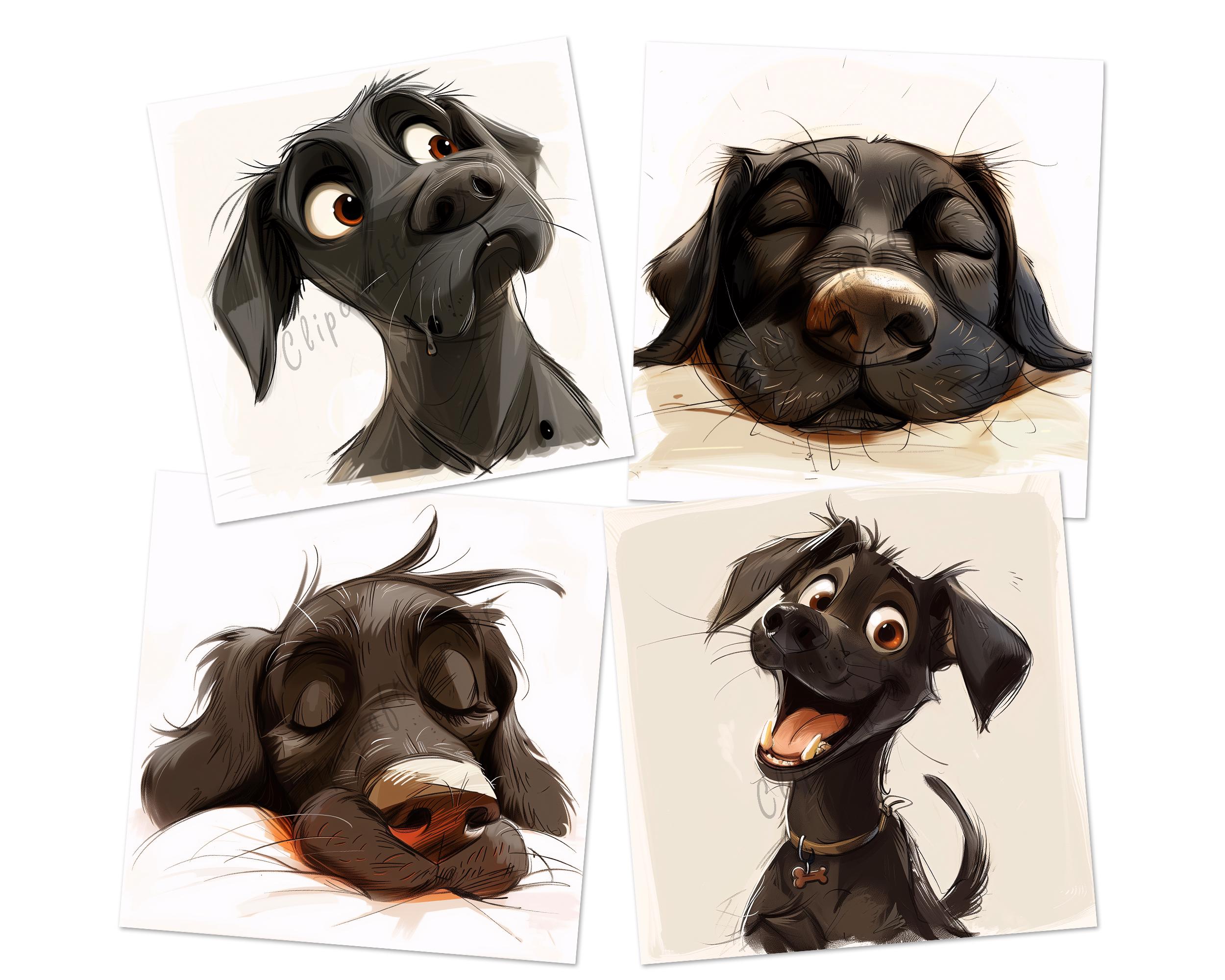 12 Black Labrador Clipart PNG Funny Dog Bundle | Watercolor Dog Cartoon ...