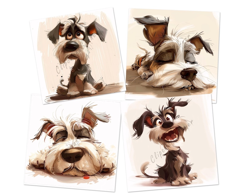 12 Miniature Schnauzer Clipart PNG Funny Dog Bundle | Watercolor Dog ...