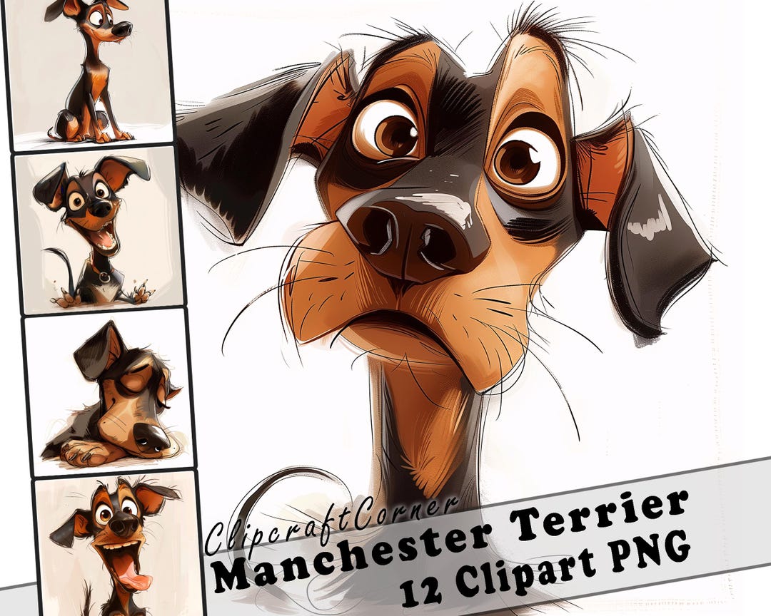 12 Manchester Terrier Clipart PNG Funny Dog Bundle | Watercolor Dog ...