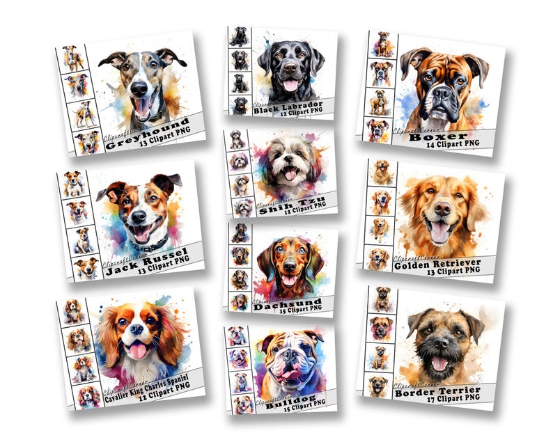 1100+ Watercolor Dog Mega Bundle Clipart PNG | Funny Dog Bundle | 83 ...