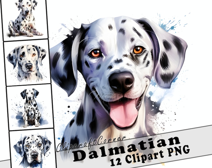 10 Dalmatian Clipart, Watercolor Dalmatian Dog, Printable Watercolor ...