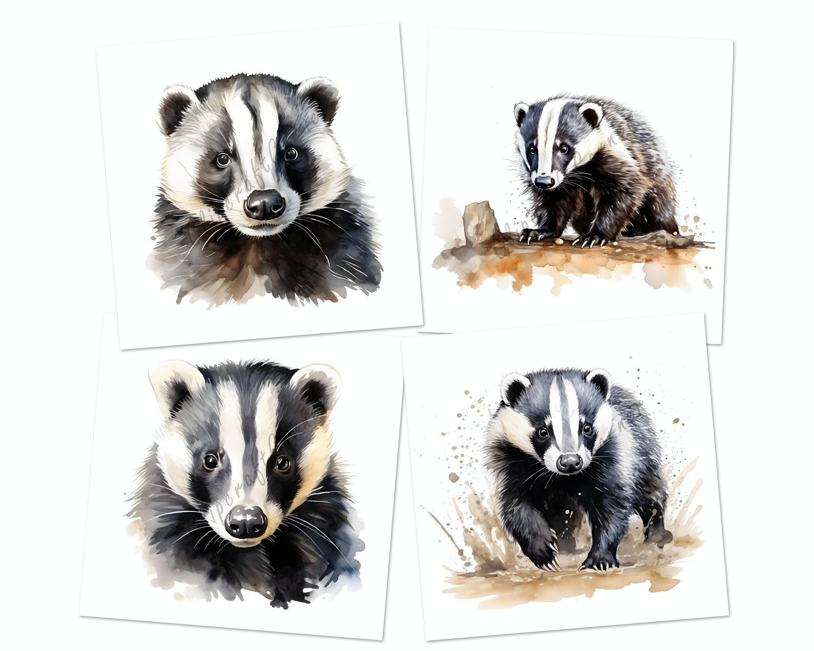 12 Badger Clipart PNG Forest Animal Bundle | Watercolor Badger Clipart ...