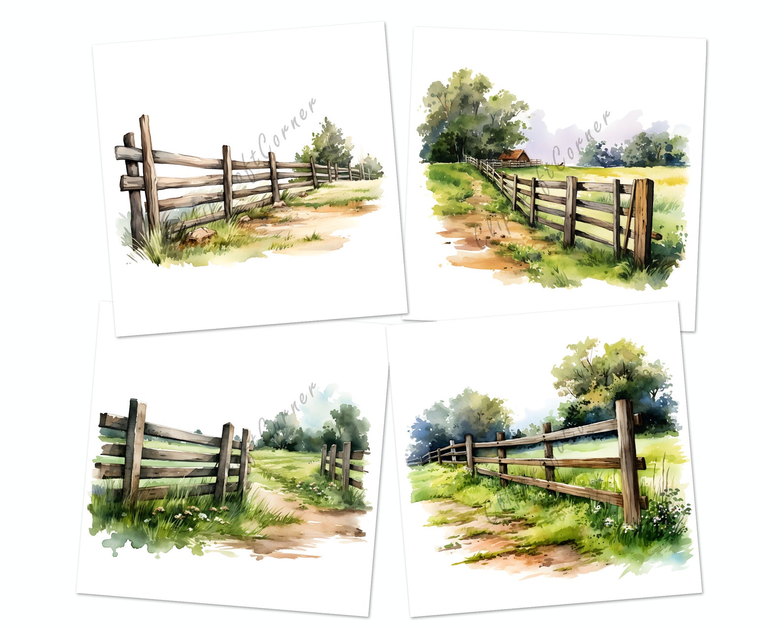 12 Farm Fence Clipart PNG Bundle | Watercolor Fence Clipart PNG | Farm ...