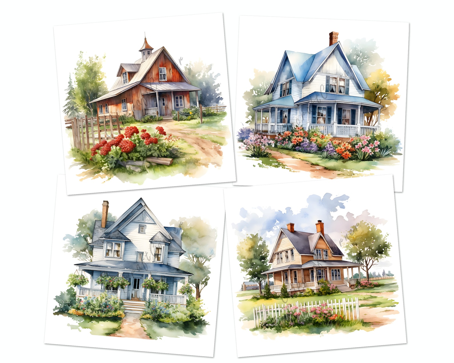 12 Farmhouse Clipart PNG Bundle | Watercolor Farm House Clipart PNG ...