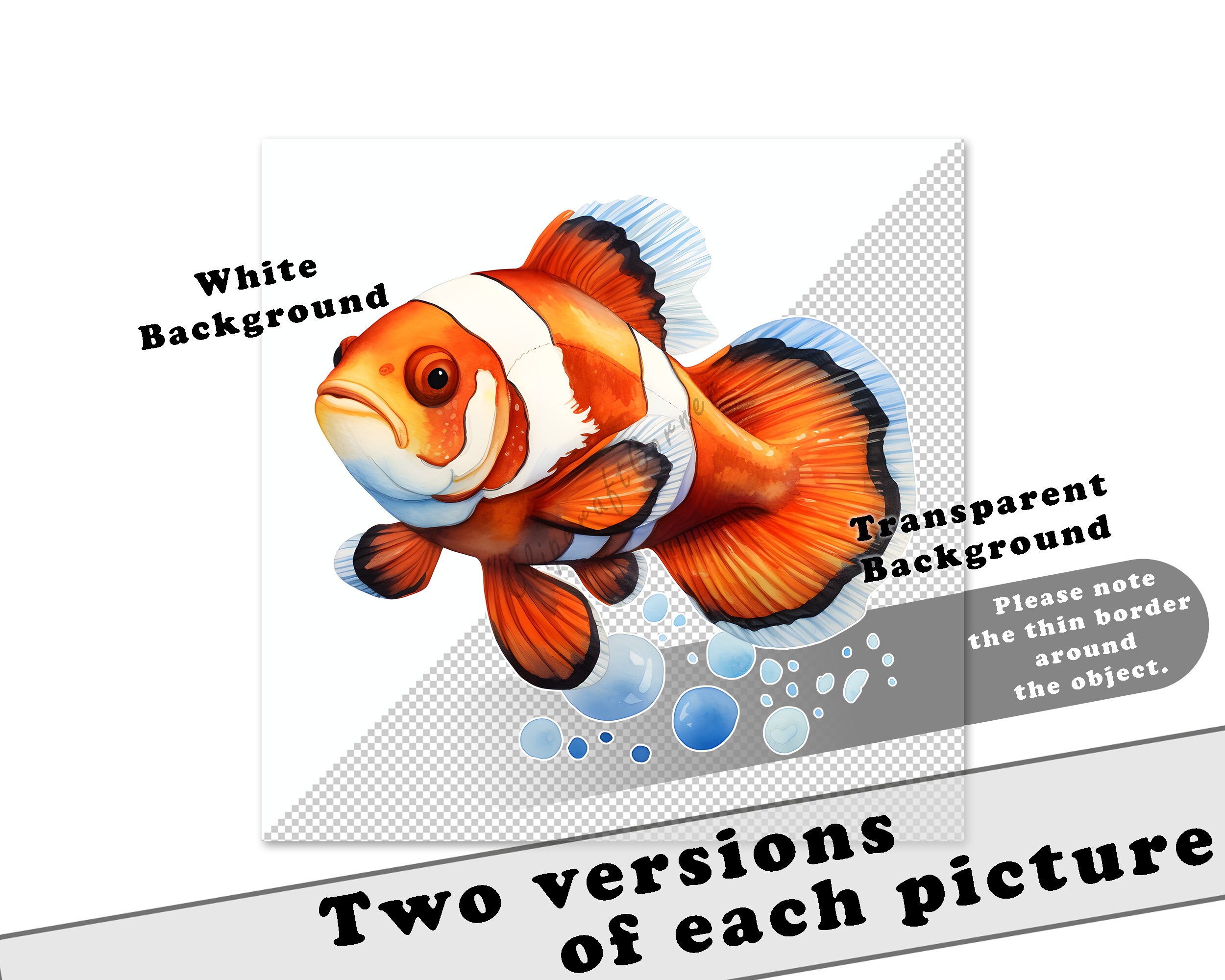 12 Clownfish Clipart PNG Bundle | Watercolor Sea Animals Clipart PNG ...
