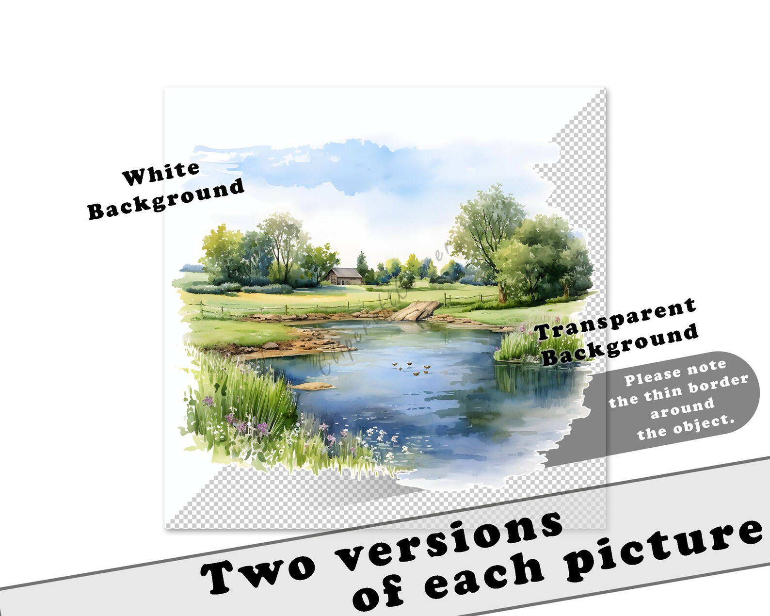 12 Farm Pond Clipart PNG Bundle | Watercolor Pond Clipart PNG | Farm ...