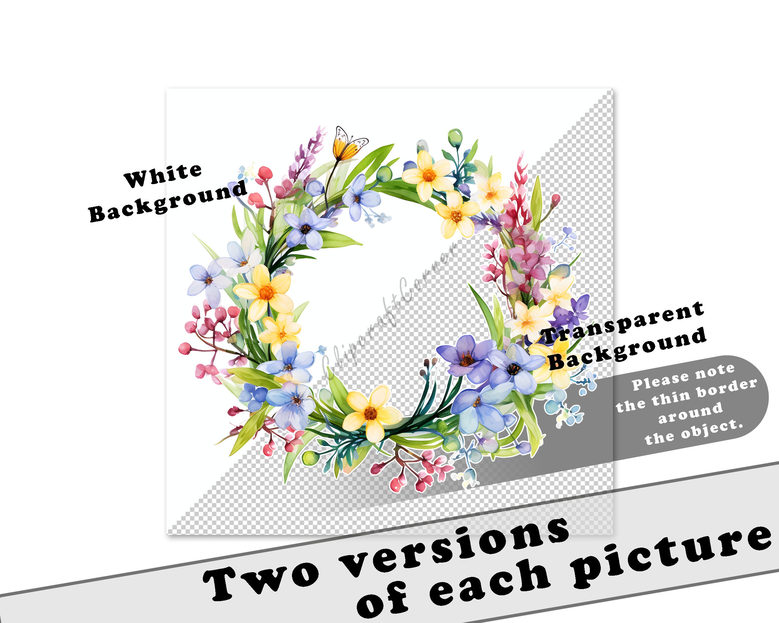 12 Spring Wreath Flowers Clipart PNG | Watercolor Wildflowers Floral ...