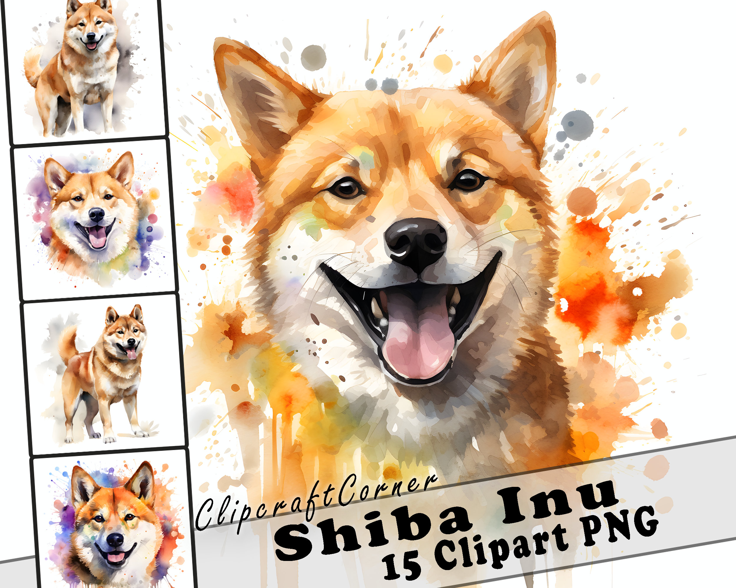 15 Shiba Inu Clipart PNG Bundle | Watercolor Dog Clipart PNG | 43 - Etsy