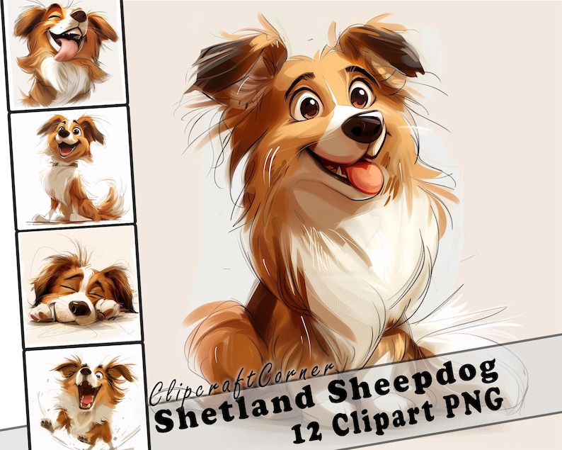 12 Shetland Sheepdog Clipart PNG Funny Dog Bundle | Watercolor Dog ...