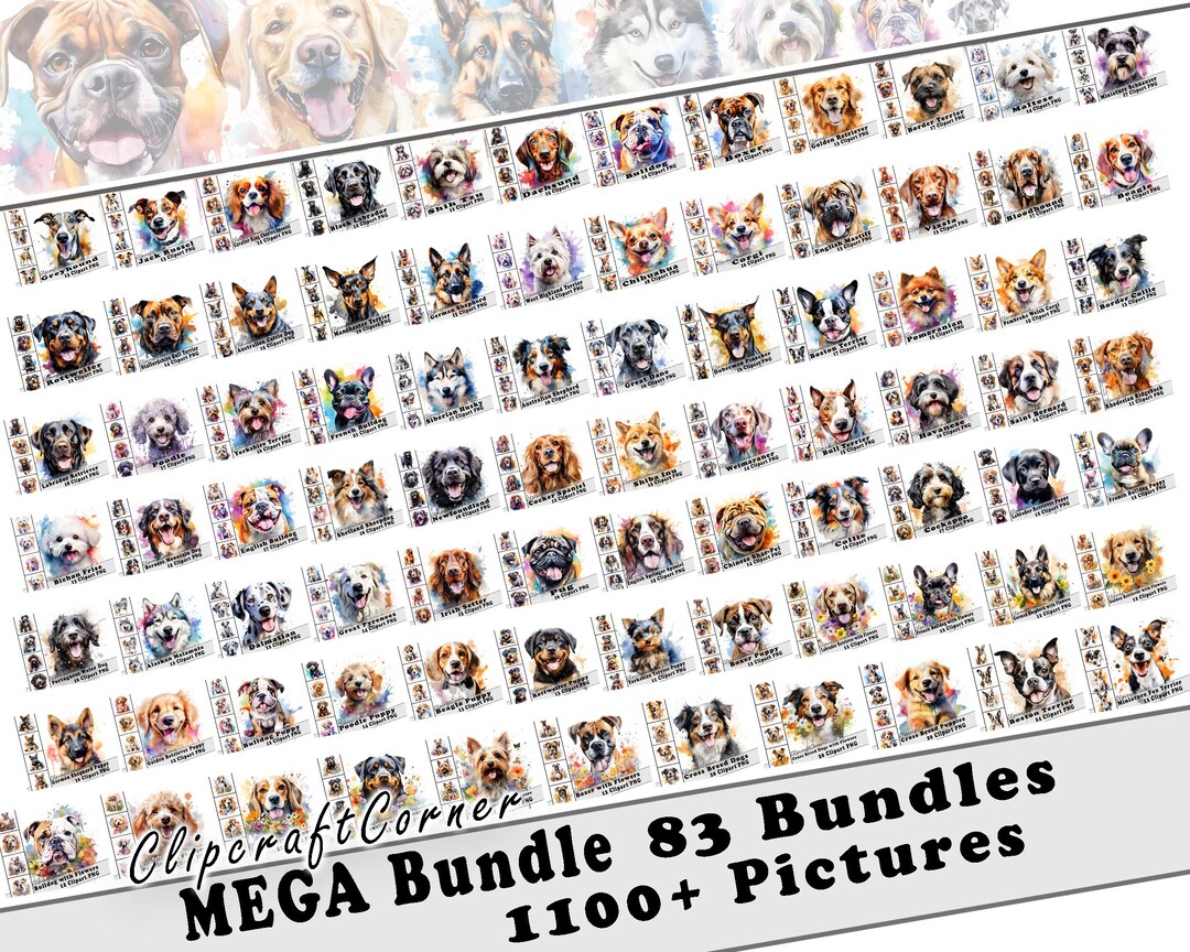 1100+ Watercolor Dog Mega Bundle Clipart PNG | Funny Dog Bundle | 83 ...