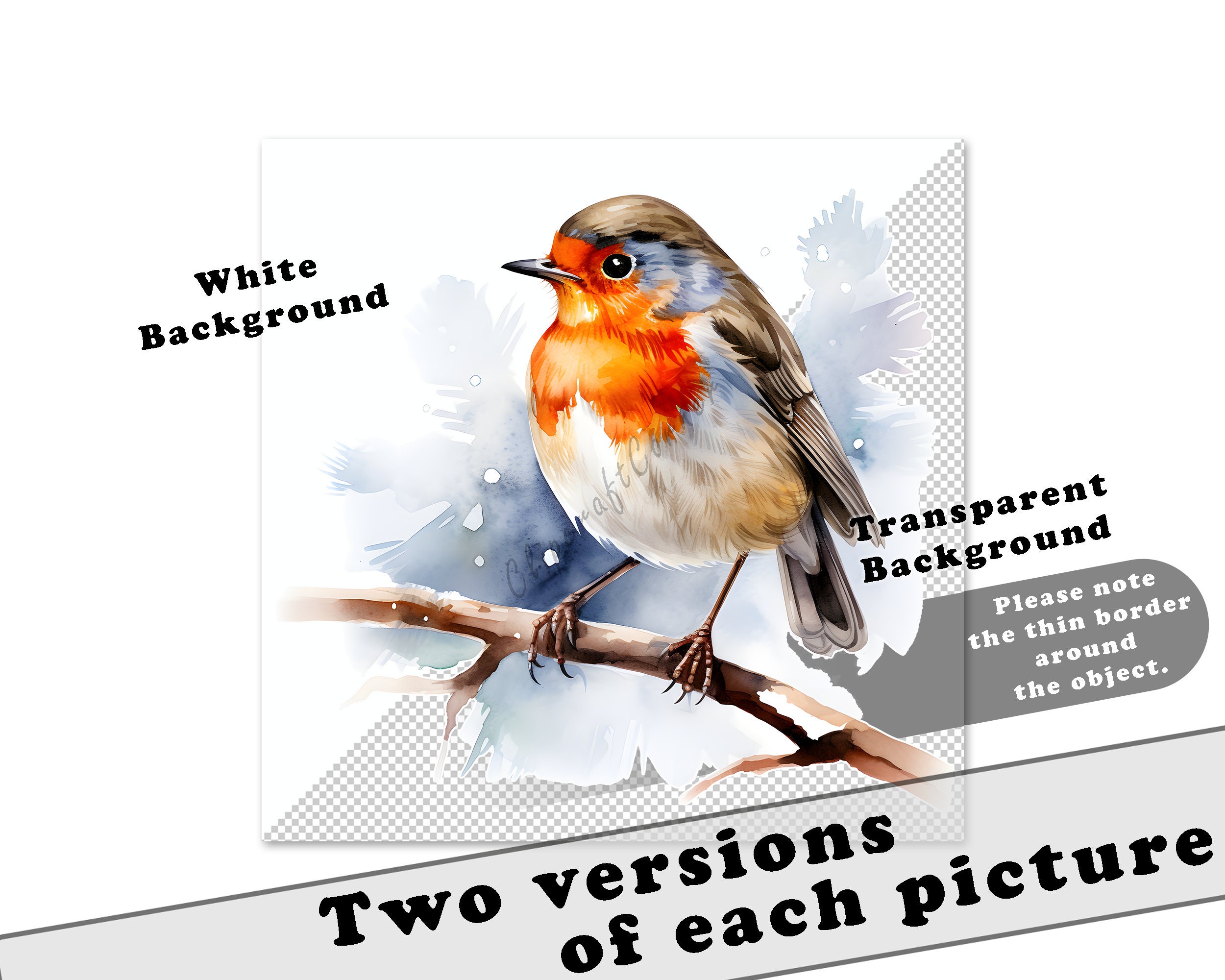 12 Winter Robin Clipart PNG Art Bundle | Watercolor Bird Clipart PNG ...