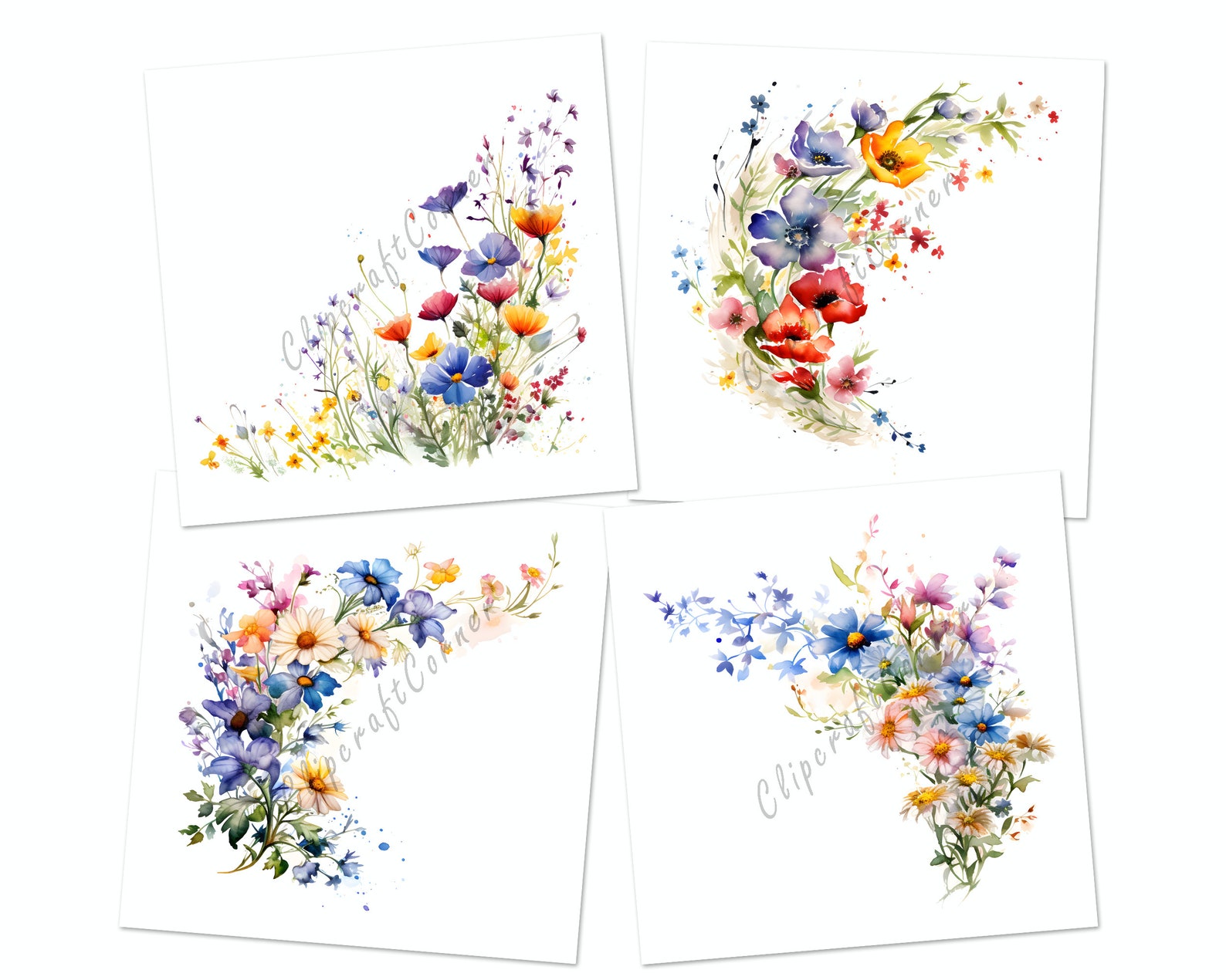 20 Wildflower Frame Corners Clipart PNG | Wild Flower Watercolor Floral ...