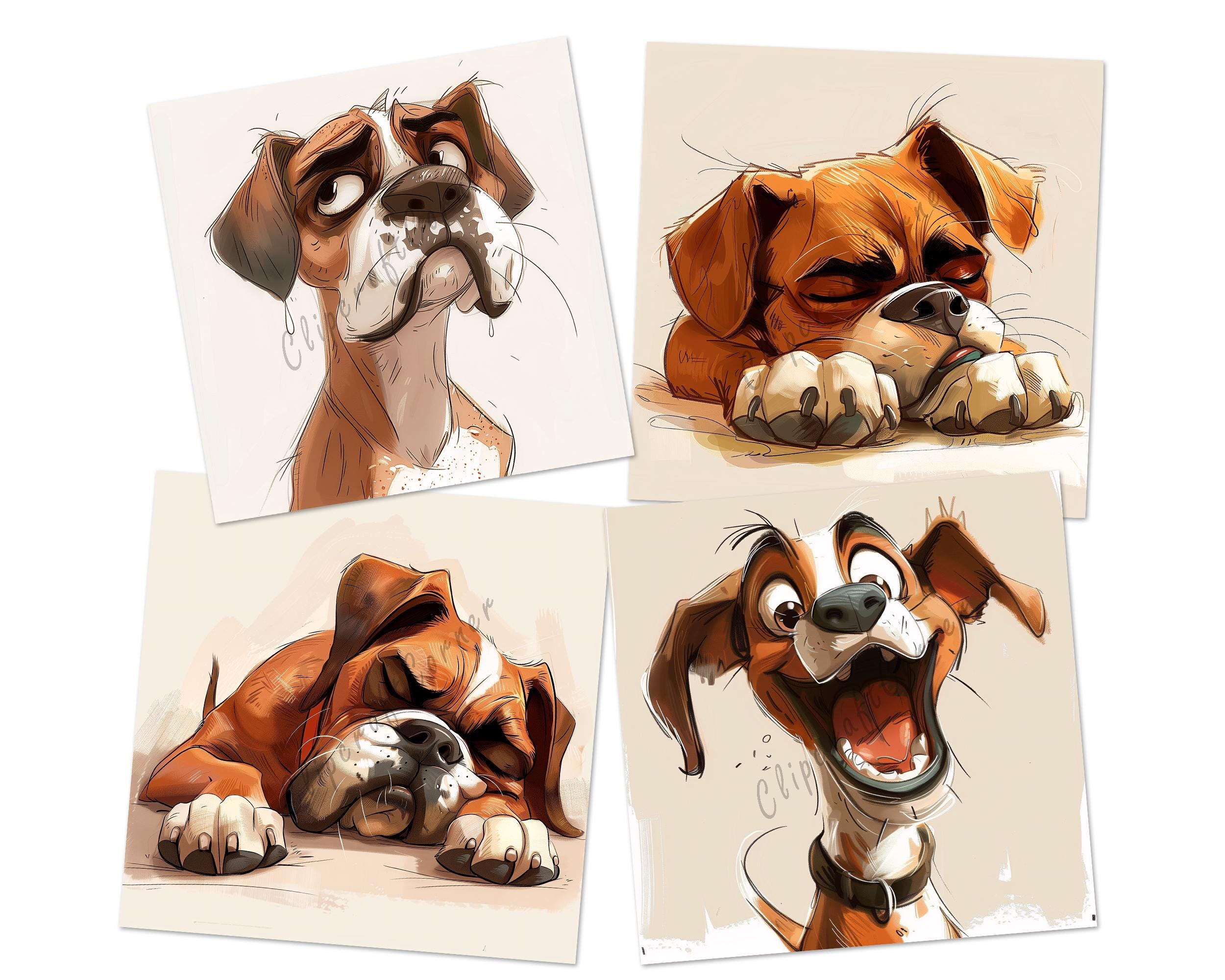 12 Boxer Clipart PNG Funny Dog Bundle | Watercolor Dog Cartoon Clipart ...