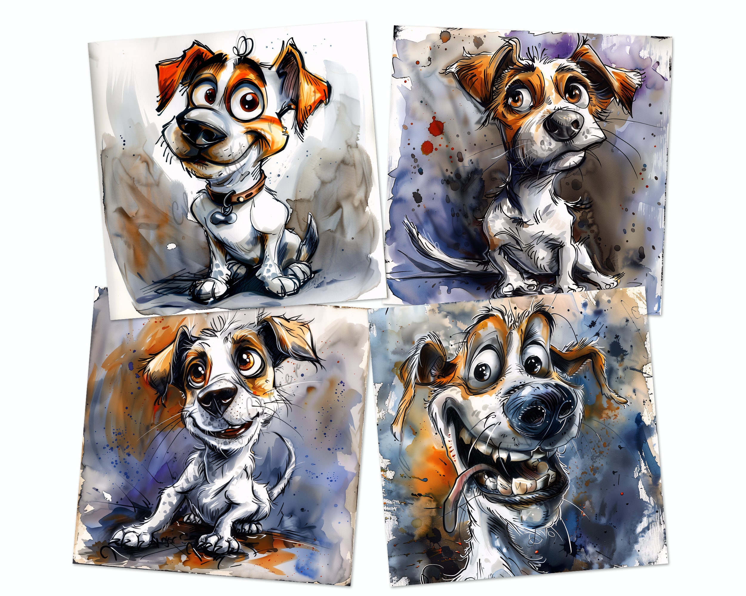 12 Jack Russel Clipart PNG Funny Dog Bundle | Watercolor Dog Caricature Clipart PNG | Animal ...