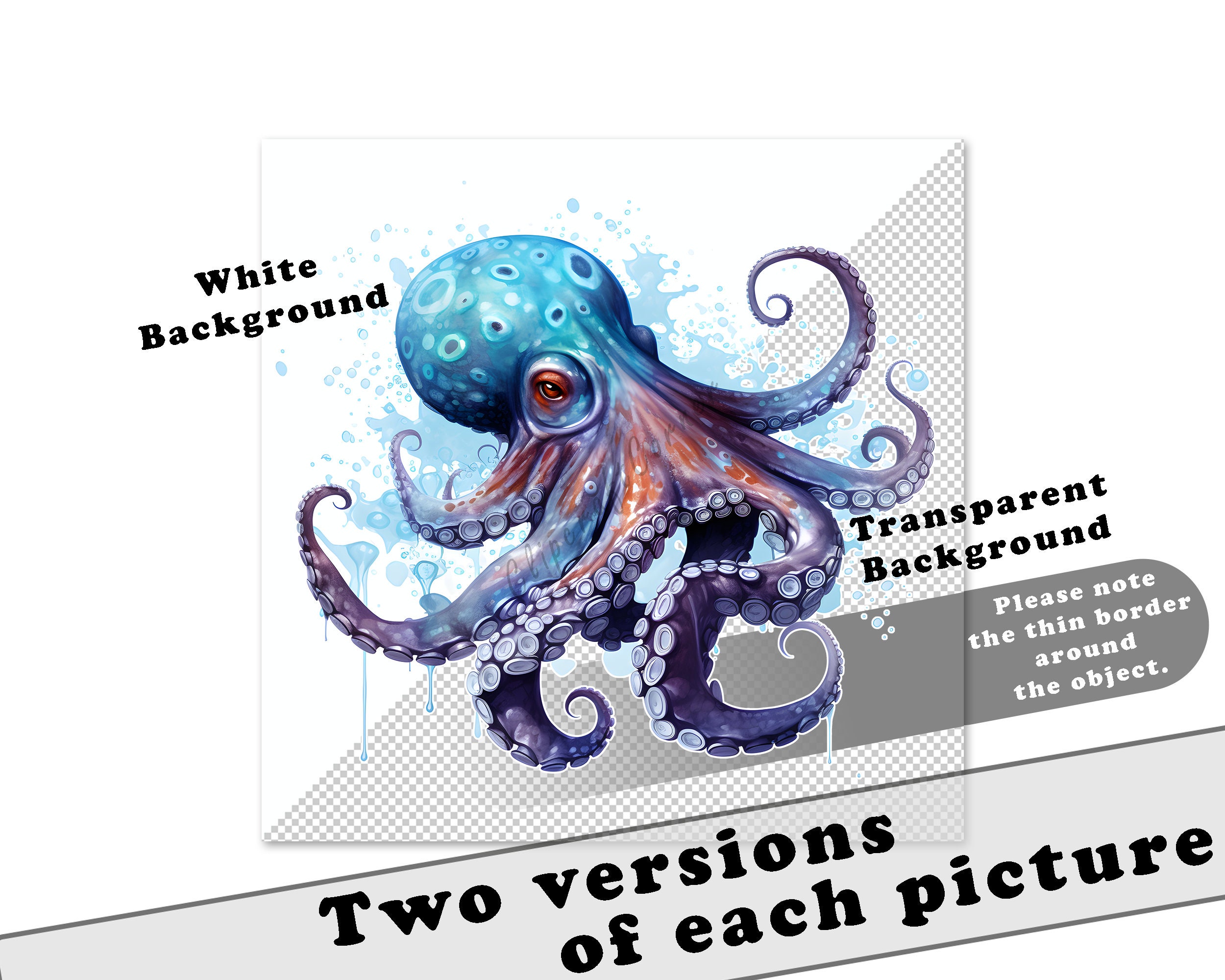 12 Octopus Clipart PNG Bundle | Watercolor Sea Animals Clipart PNG ...