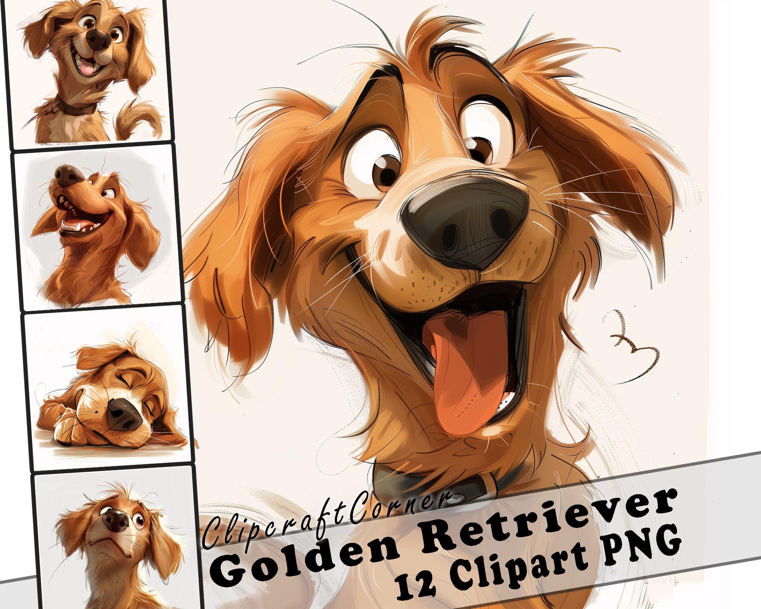12 Golden Retriever Clipart PNG Funny Dog Bundle | Watercolor Dog ...