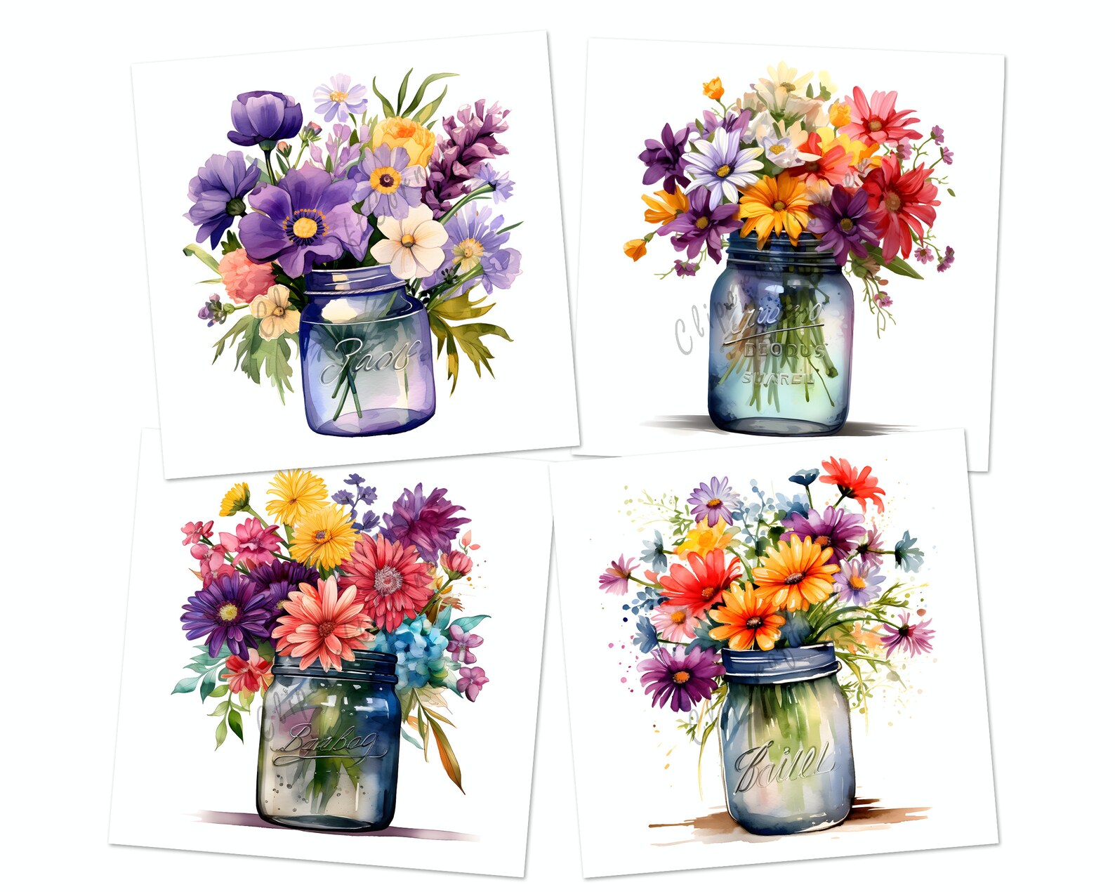 12 Jar of Flowers Bouquet Clipart PNG | Watercolor Wildflowers Floral ...