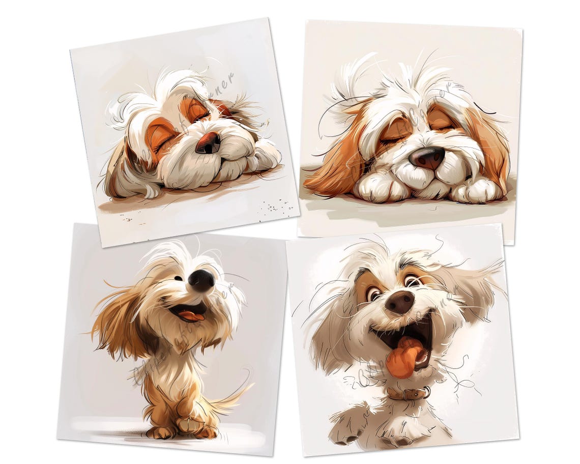 12 Havanese Clipart PNG Funny Dog Bundle | Watercolor Dog Cartoon ...