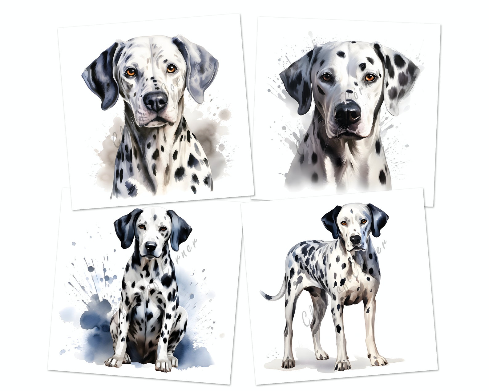 12 Dalmatian Clipart PNG Bundle | Watercolor Dog Clipart PNG | 51 - Etsy
