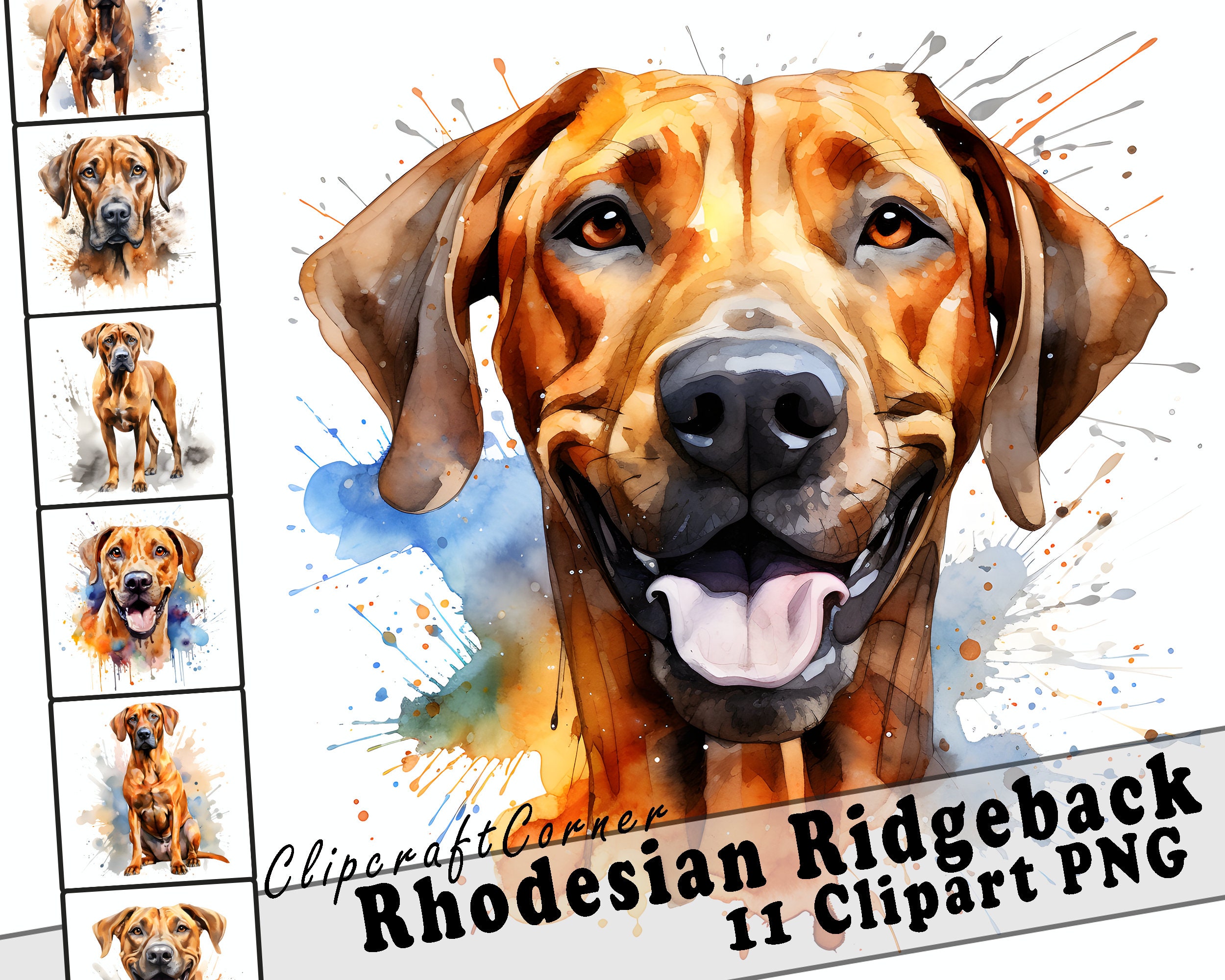 11 Rhodesian Ridgeback Clipart PNG Bundle Watercolor Dog - Etsy